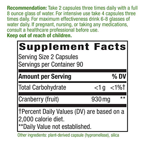 Nature's Way Cranberry Fruit, Urinary Tract Health Support* Supplement, 930 mg per serving, 180 Capsules