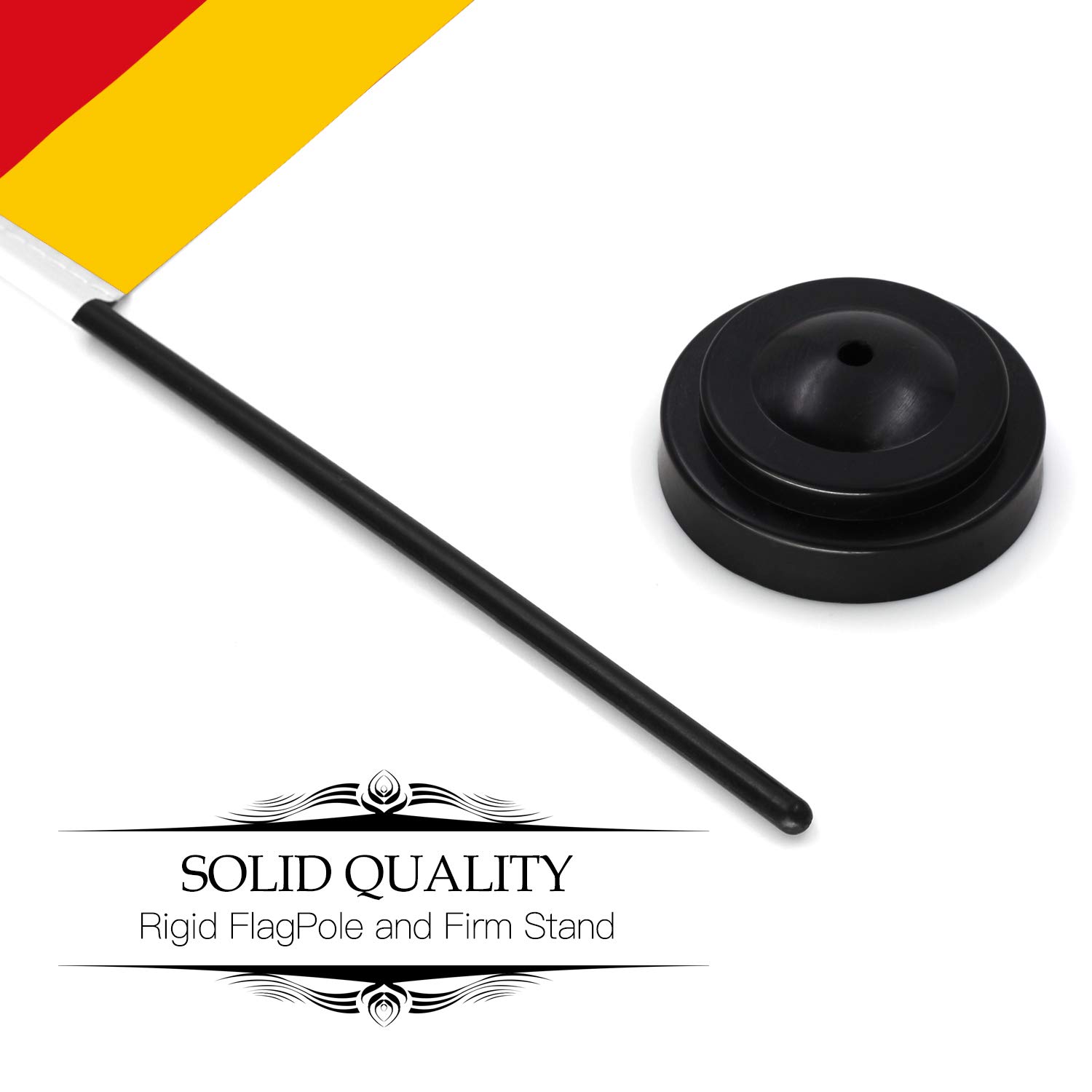 ANLEY Germany Deluxe Desk Flag Set - 6 x 4 Inch Miniature German Desktop Flag with 12" Solid Pole - Vivid Color and Fade Resistant - Black Base and Spear Top