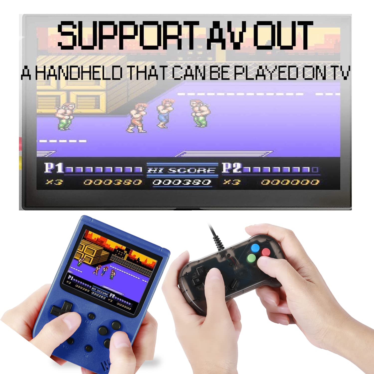 PomisGam Handheld Game Console, Retro Mini Game Player,500 Classical FC Games, Support for Connecting TV & Two Players with Rechargeable Battery Gift for Kids and Adult (Blue)