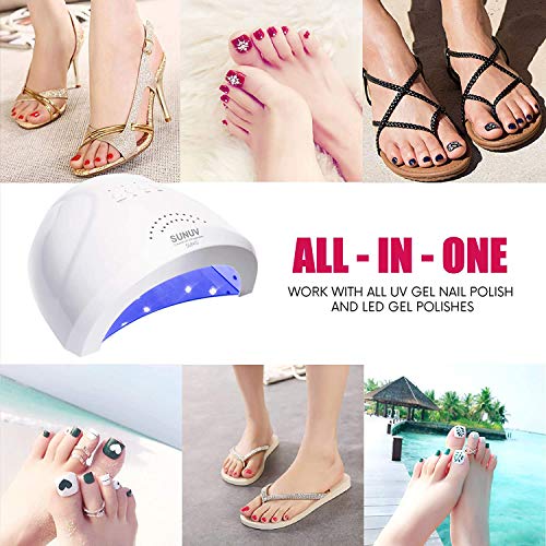 UV LED Nail Lamp, SUNUV Gel Nail Light for Nail Polish 48W UV Dryer with 3 Timers SUNone
