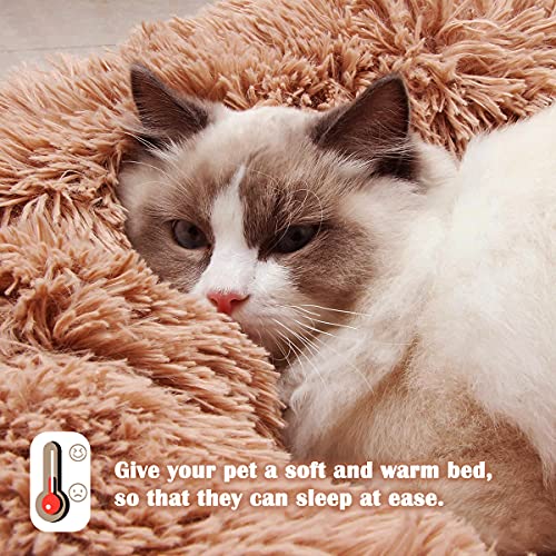 Calming Donut Bed - 23.6" Washable Fluffy Plush Dog Beds, Cozy Soft Anti Anxiety Cuddler, Indoor Pet Cushion with Waterproof Bottom for Small Medium Dogs and Cats