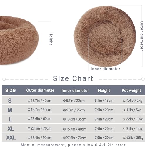Calming Donut Bed - 23.6" Washable Fluffy Plush Dog Beds, Cozy Soft Anti Anxiety Cuddler, Indoor Pet Cushion with Waterproof Bottom for Small Medium Dogs and Cats