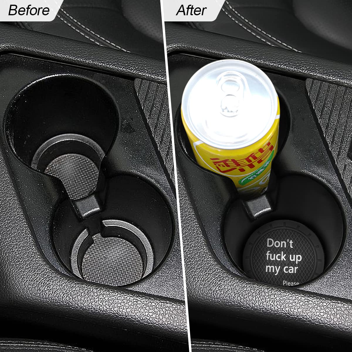 8sanlione Cup Holder Coasters, 2.75 Inch Non-Slip PVC Insert Coaster, Anti-Scratch Auto Cup Mats for Women Men, Vehicle Interior Accessories Universal for Car, SUV, Truck (D Black/2PCS), 2 Pack