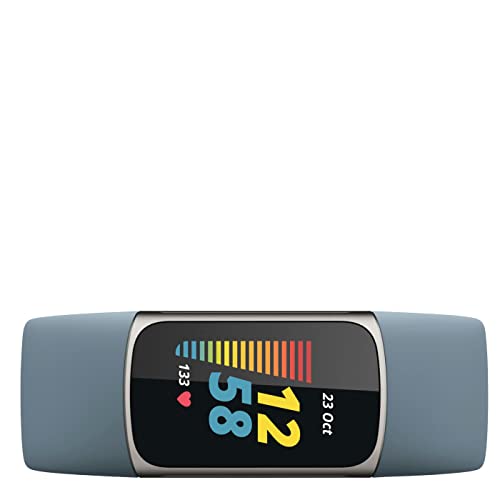 Fitbit Charge 5 Advanced Fitness Tracker with GPS, Heart Rate, Sleep & Health Tracker - Power Bundle with Adapter (Blue Stainless Steel)
