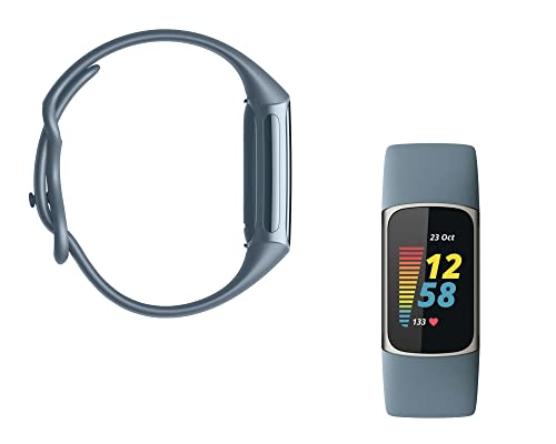 Fitbit Charge 5 Advanced Fitness Tracker with GPS, Heart Rate, Sleep & Health Tracker - Power Bundle with Adapter (Blue Stainless Steel)