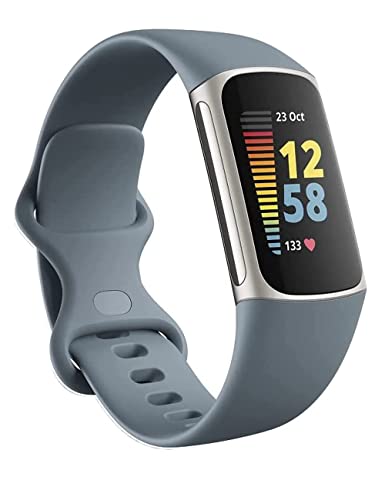 Fitbit Charge 5 Advanced Fitness Tracker with GPS, Heart Rate, Sleep & Health Tracker - Power Bundle with Adapter (Blue Stainless Steel)