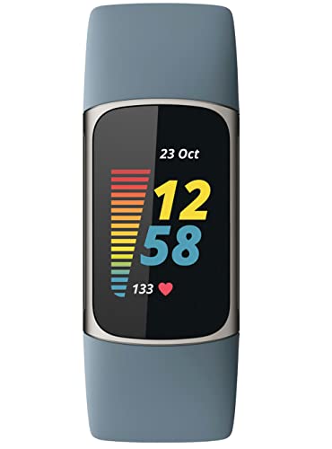 Fitbit Charge 5 Advanced Fitness Tracker with GPS, Heart Rate, Sleep & Health Tracker - Power Bundle with Adapter (Blue Stainless Steel)
