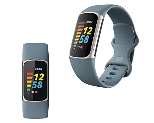Fitbit Charge 5 Advanced Fitness Tracker with GPS, Heart Rate, Sleep & Health Tracker - Power Bundle with Adapter (Blue Stainless Steel)