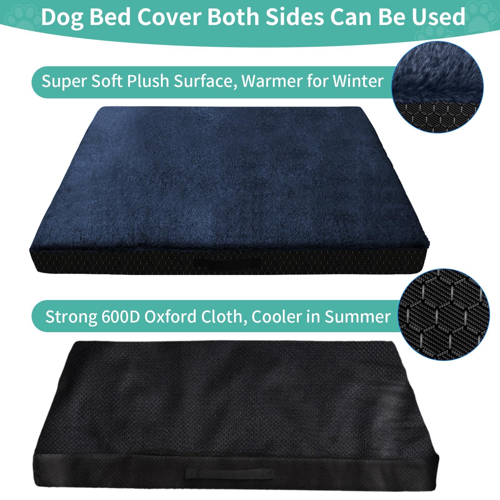 COSHNIBI Dog Bed Covers Replacement Washable,Waterproof Bed Covers Soft Plush Replacement with Zipper & Removable for Dog/Cat 36''Lx27''Wx4''H-Navy Blue