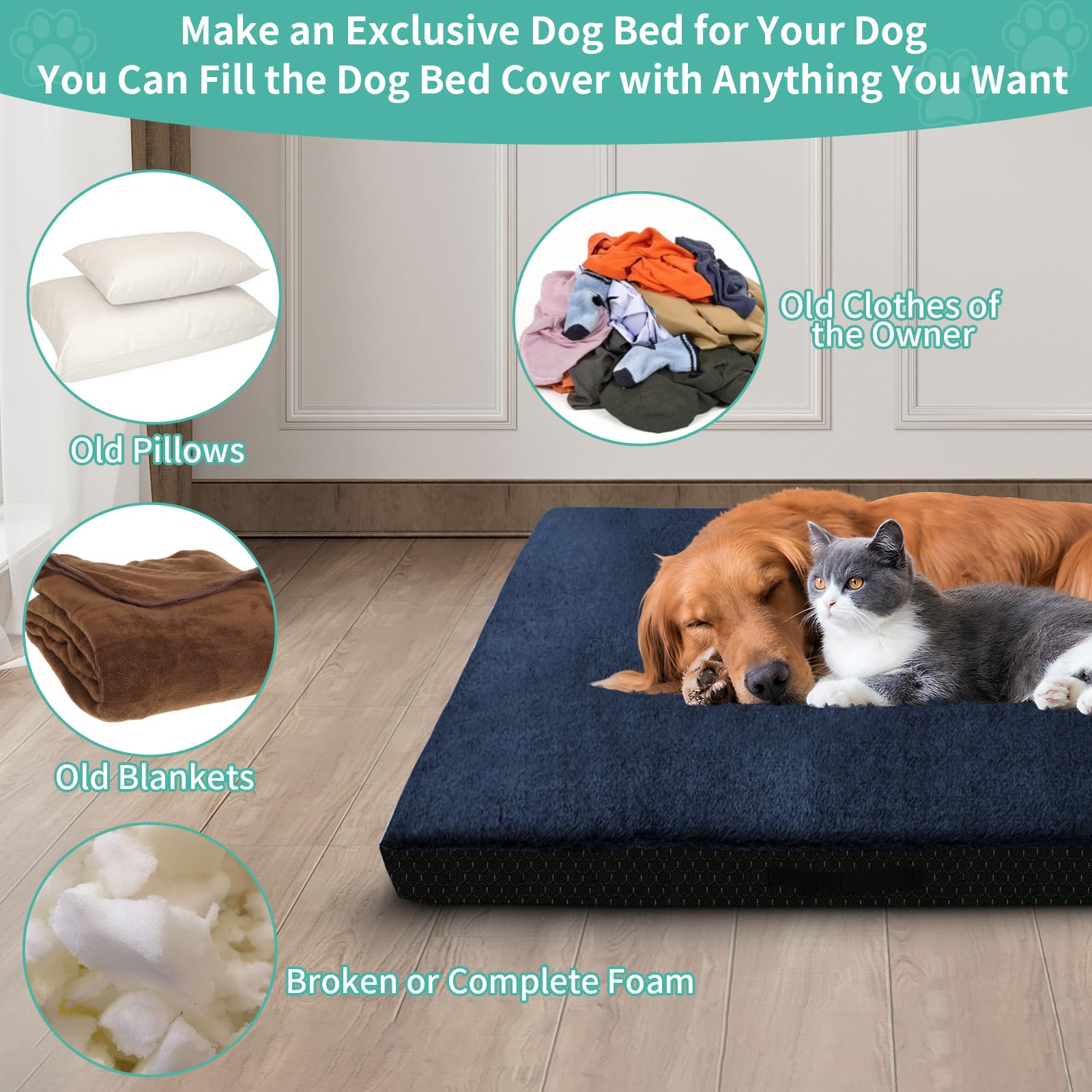 COSHNIBI Dog Bed Covers Replacement Washable,Waterproof Bed Covers Soft Plush Replacement with Zipper & Removable for Dog/Cat 36''Lx27''Wx4''H-Navy Blue