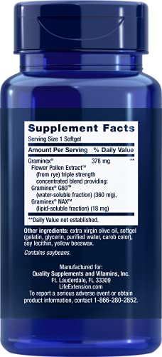 Life Extension Triple Strength Prosta Pollen โ Prostate Health โ 1 Daily โ Gluten-Free โ 30 Softgels