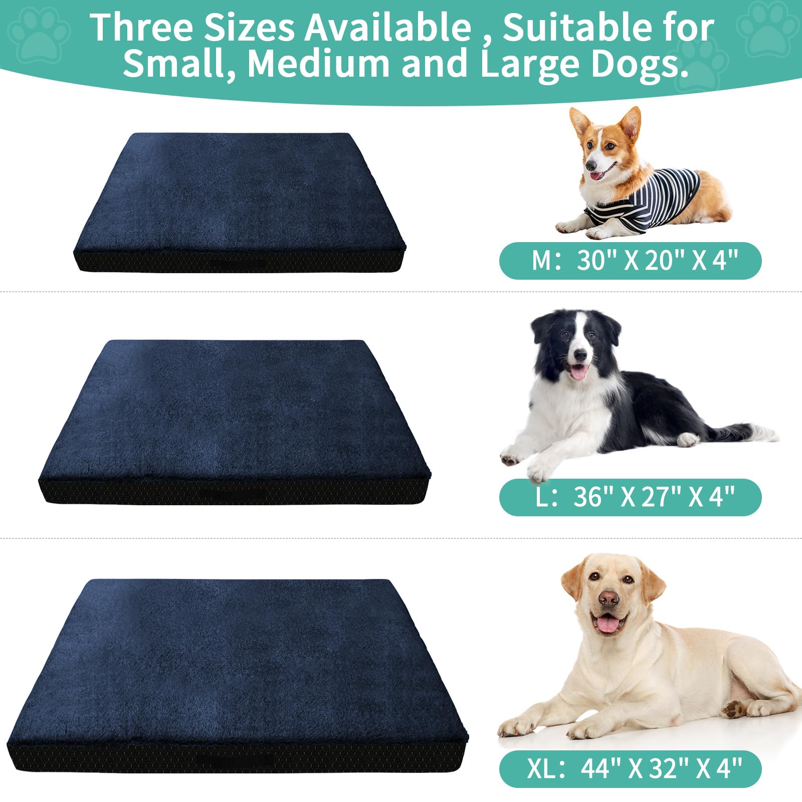 COSHNIBI Dog Bed Covers Replacement Washable,Waterproof Bed Covers Soft Plush Replacement with Zipper & Removable for Dog/Cat 36''Lx27''Wx4''H-Navy Blue