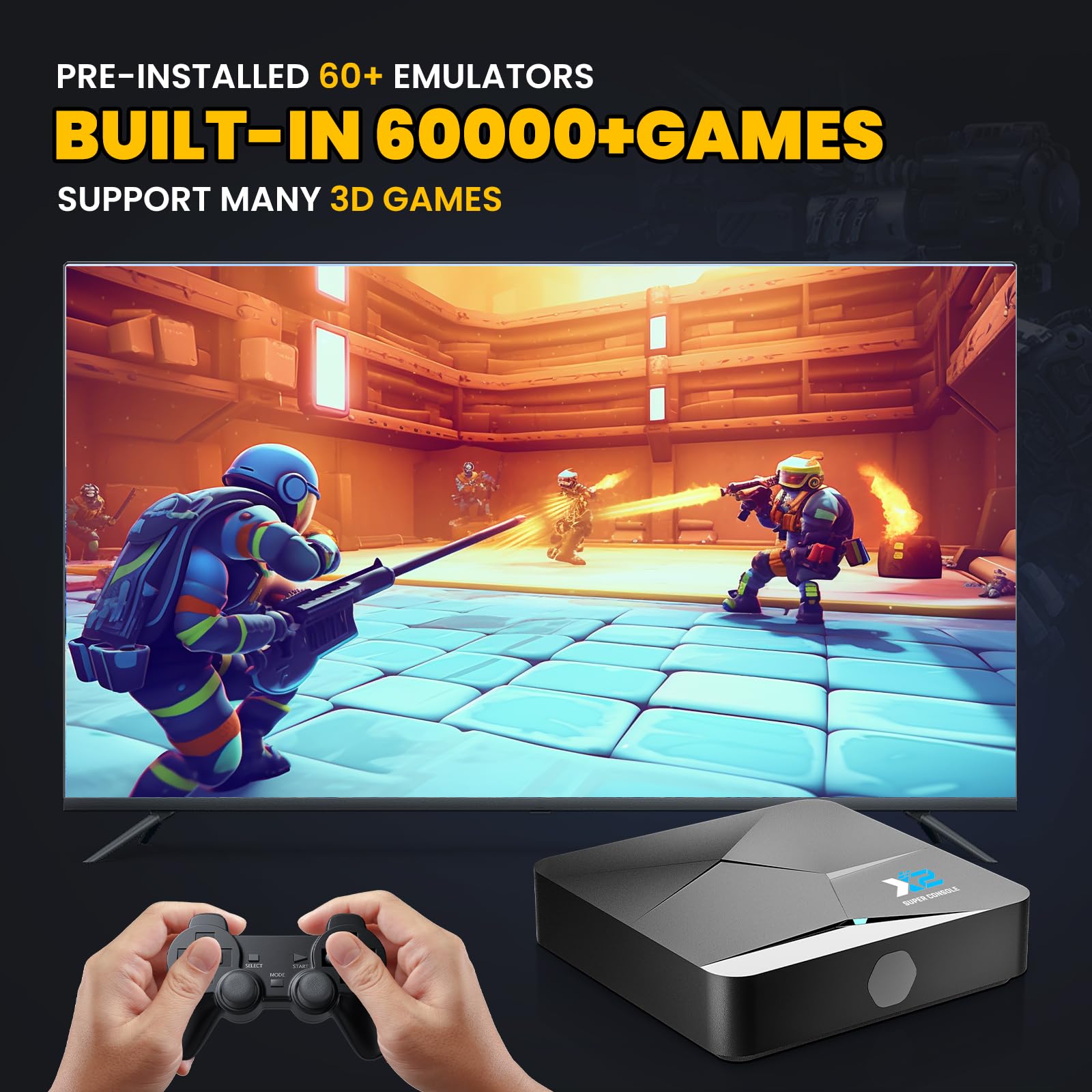Bearway Super Console x2 Retro Game Console with 60,000+Classic Games for TV, Video Game Console with 60+Emulators,Plug& Play Gaming System EmuELEC4.6&Android TV 9.0, 2 Wireless Controllers(256G)