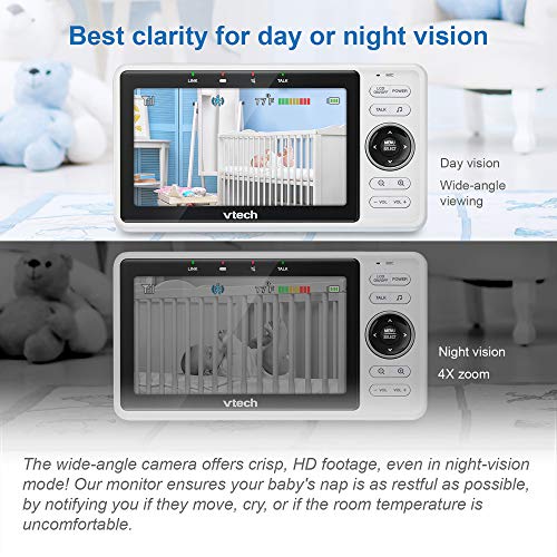 VTech Upgraded Smart WiFi Baby Monitor VM901, 5-inch 720p Display, 1080p Camera, HD NightVision, Fully Remote Pan Tilt Zoom, 2-Way Talk, Free Smart Phone App, Works with iOS, Android
