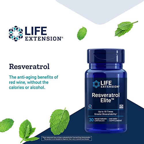 Life Extension Resveratrol Elite - Transresveratrol Supplements From Japanese knotweed Root and Grape Fruit For Heart & Brain Health Support β Gluten-Free, Non-GMO, Vegetarian β 30 Capsules