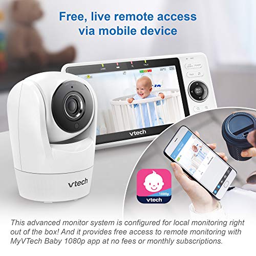 VTech Upgraded Smart WiFi Baby Monitor VM901, 5-inch 720p Display, 1080p Camera, HD NightVision, Fully Remote Pan Tilt Zoom, 2-Way Talk, Free Smart Phone App, Works with iOS, Android