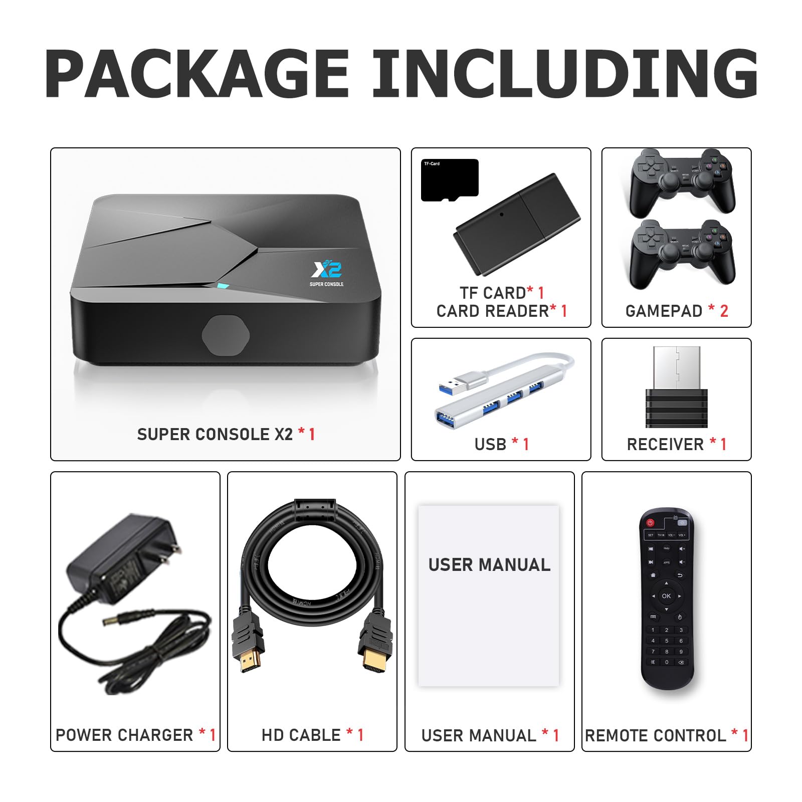 Bearway Super Console x2 Retro Game Console with 60,000+Classic Games for TV, Video Game Console with 60+Emulators,Plug& Play Gaming System EmuELEC4.6&Android TV 9.0, 2 Wireless Controllers(256G)