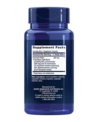 Life Extension Curcumin Elite Turmeric Extract – 270x Better Absorption Than Standard Curcumin, Support A Healthy Inflammatory Response, Gluten Free, Non-GMO, Vegetarian—30 Vegetarian Capsules