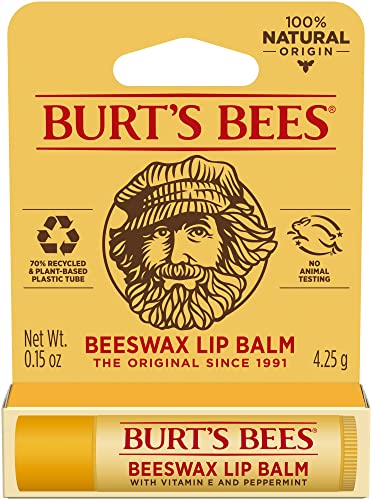 Burt's Bees 100% Natural Origin Moisturizing Lip Balm, Original Beeswax with Vitamin E & Peppermint Oil 0.15 Ounce Tube