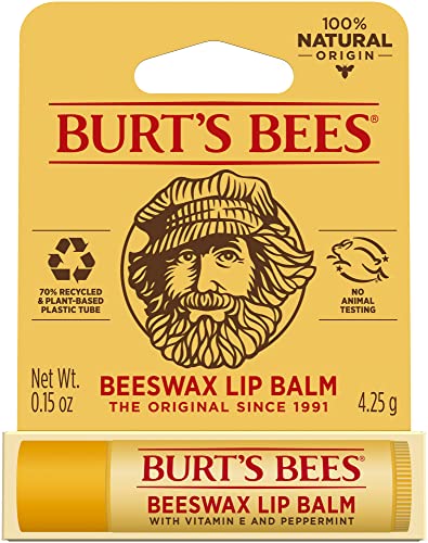 Burt's Bees 100% Natural Origin Moisturizing Lip Balm, Original Beeswax with Vitamin E & Peppermint Oil 0.15 Ounce Tube