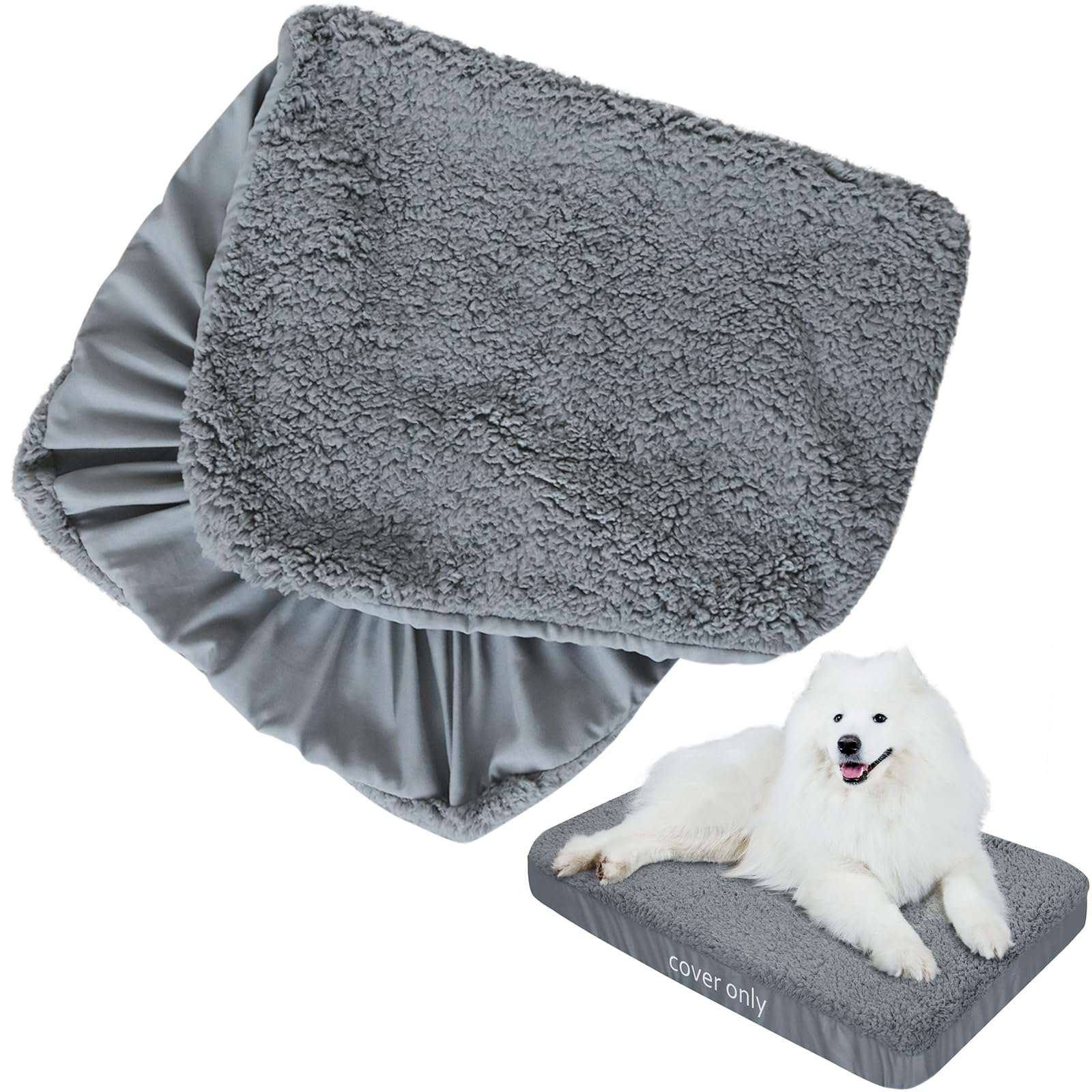Dog Bed Covers Soft Plush Replacement Washable, Waterproof Dog Bed Liner Grey, Dog Mattress Cover, Pet Bed Cover 54x44 Inches, for Dog/Cat, Cover Only
