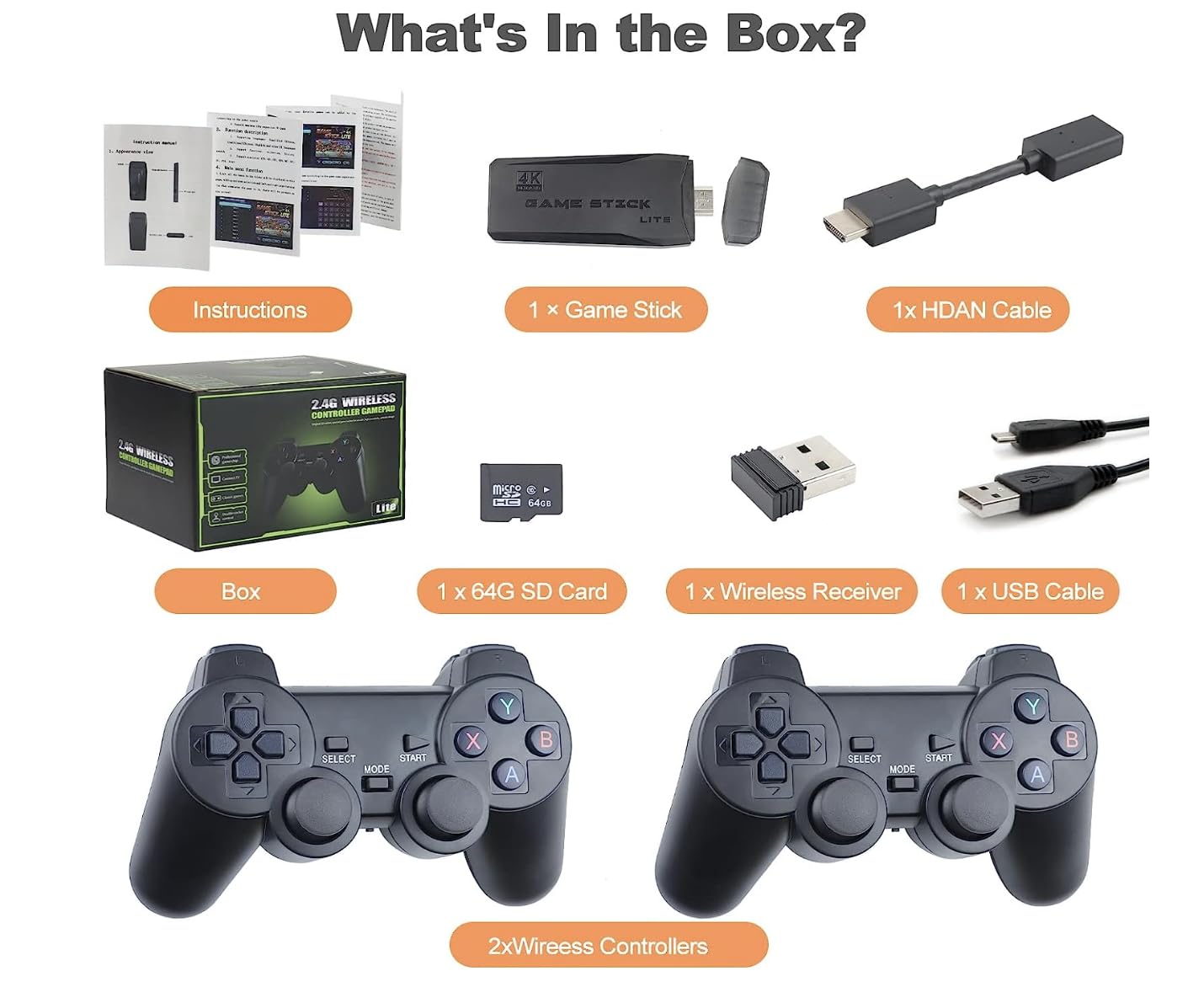Wireless Retro Game Console,Retro Game Stick,Nostalgia Stick Game, Plug and Play Video Game Stick Built in 10000+ Games,9 Classic Emulators,