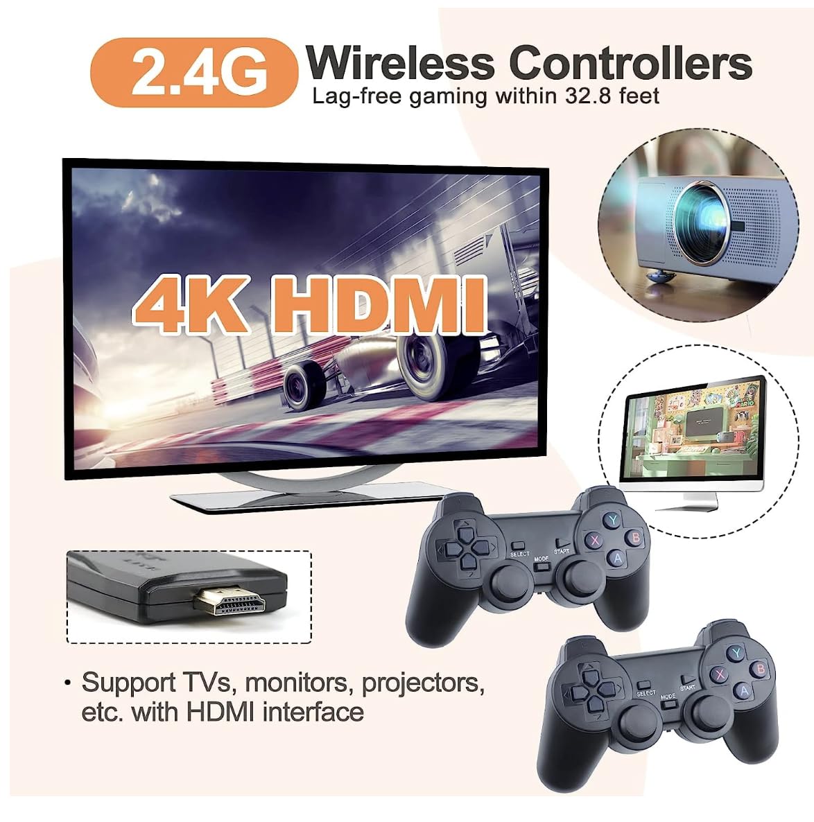 Wireless Retro Game Console,Retro Game Stick,Nostalgia Stick Game, Plug and Play Video Game Stick Built in 10000+ Games,9 Classic Emulators,