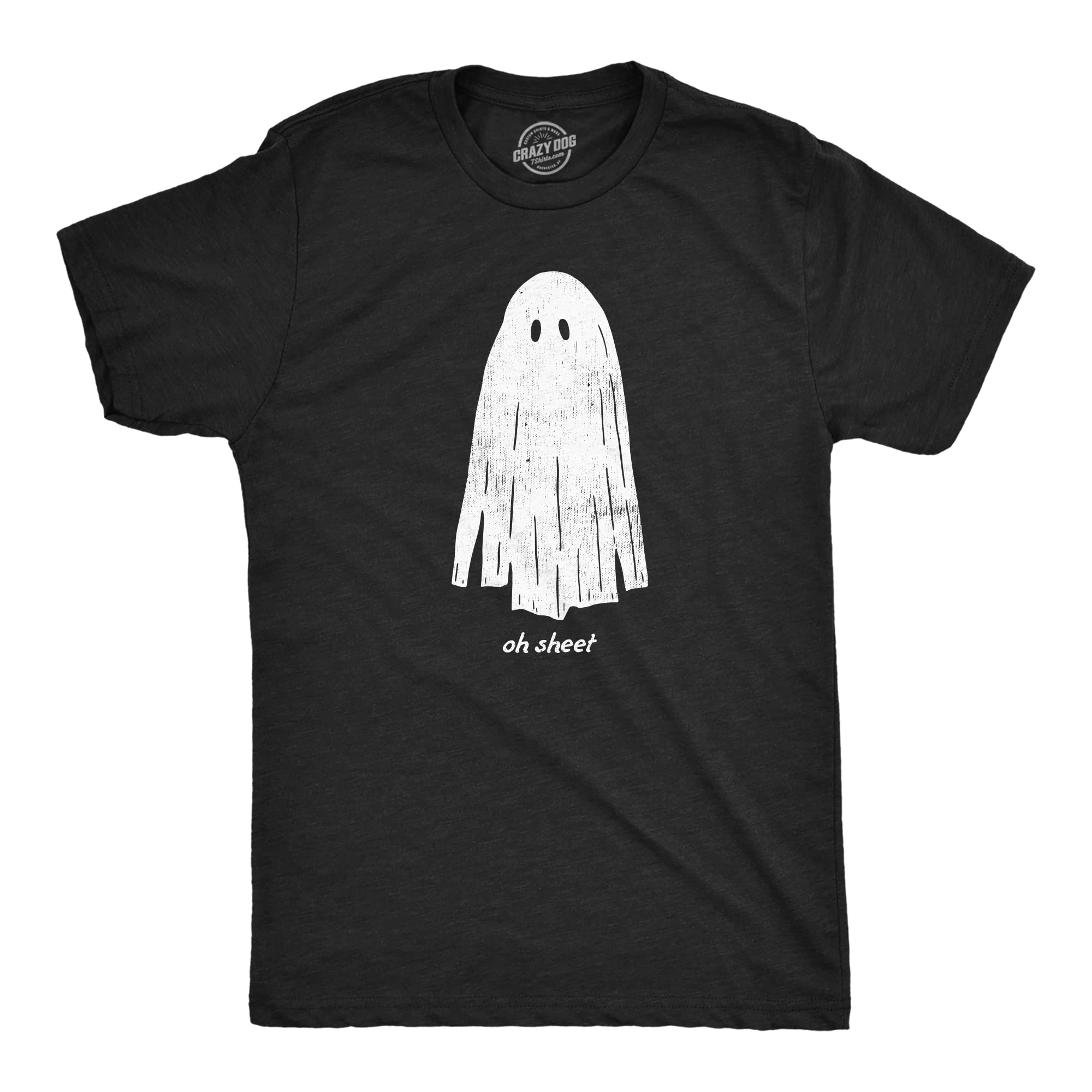 Mens Oh Sheet T Shirt Funny Spooky Halloween Party Ghost Bedsheet Joke Tee for Guys Funny T Shirts Halloween Apparel for Men Novelty Tees for Guys Black - XL