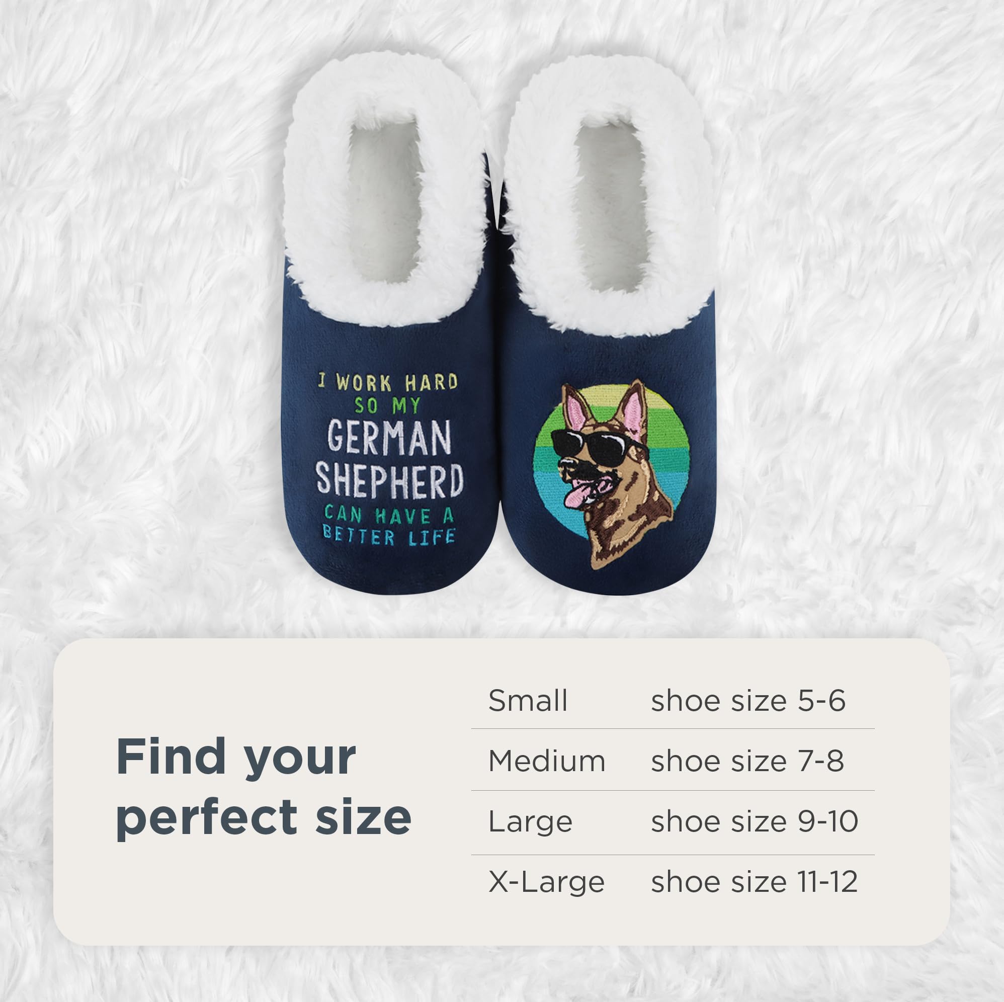 Snoozies Pairable Slipper Socks - Funny House Slippers for Women, Non-Slip Fuzzy Slipper Socks - German Shephard - Large