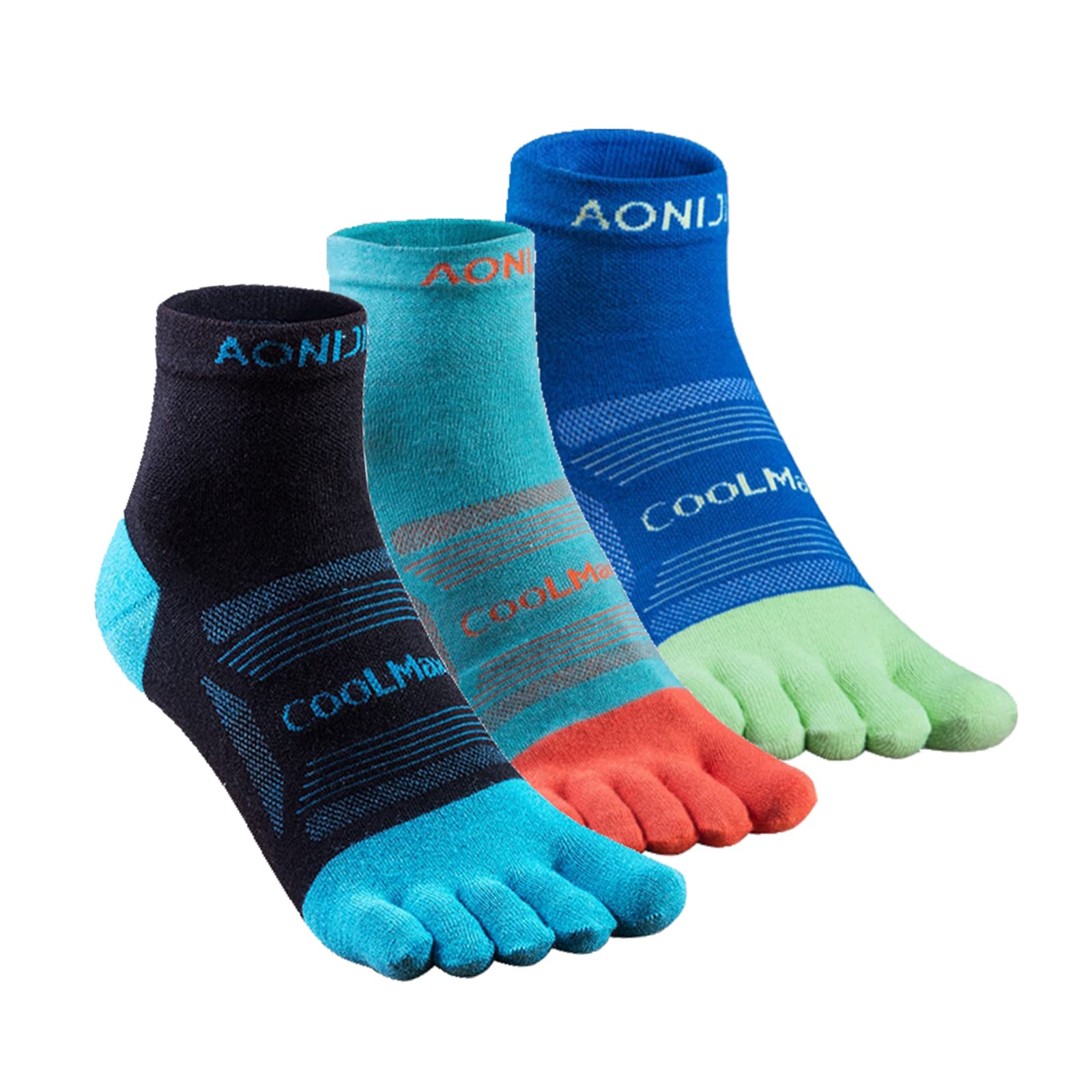 AONIJIE Pack of 3 Sports Socks Athletic Five Toe Socks for Men Women Running Hiking Wicking Crew Mid Cut M Size