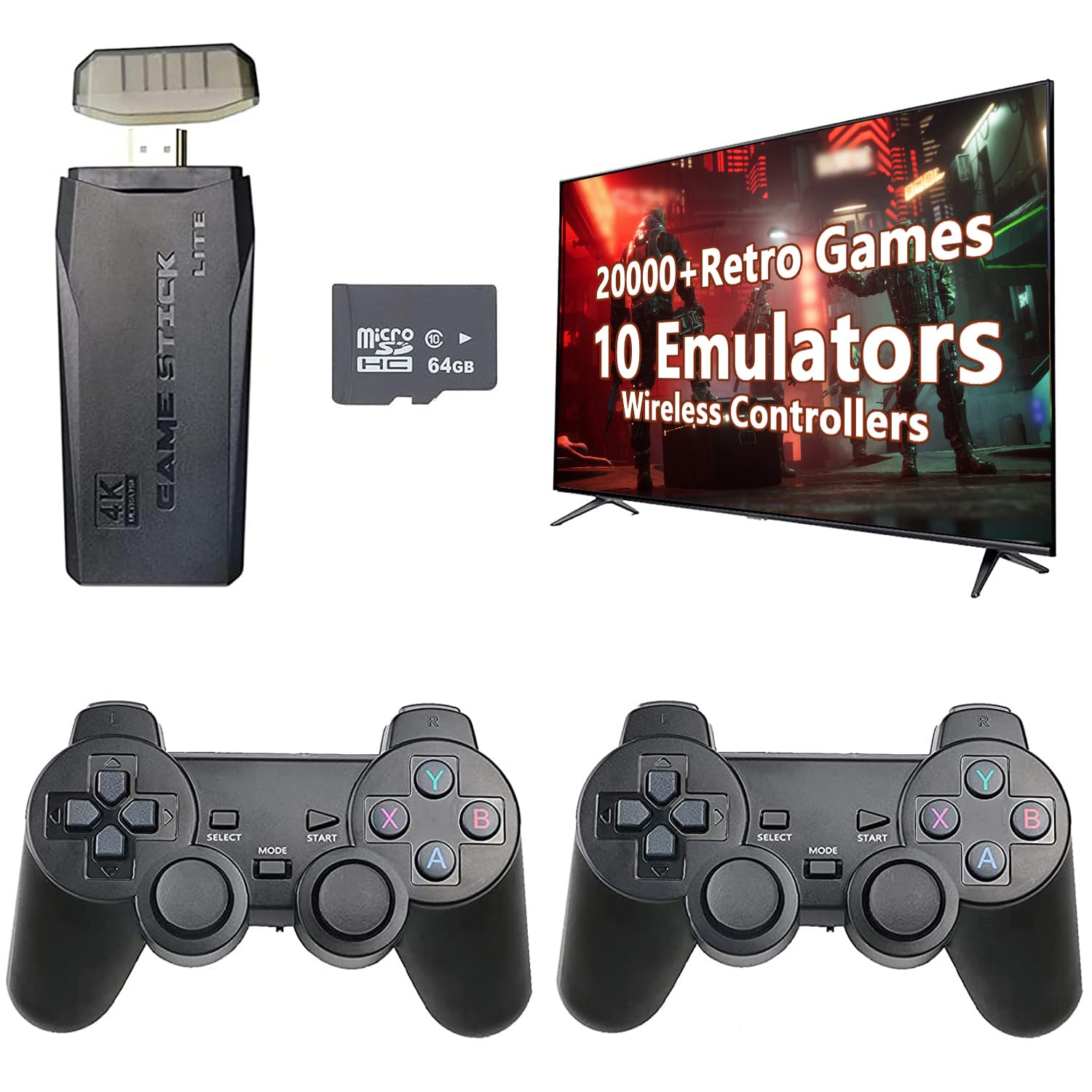 LINIREAU Retro Game Stick - Revisit Classic Games with Built-in 9 Emulators, 20,000+ Games, 4K HDMI Output, and 2.4GHz Wireless Controller for TV Plug and Play (64 G)