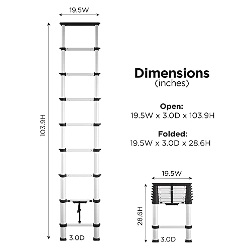 COSCO SmartClose 8.5-ft Telescopic Ladder, 300 lb. Weight Capacity, ANSI Type 1A Rating (Aluminum), 12 ft Reach Height