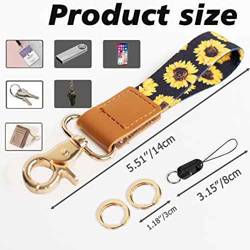 Handlein Key Ring Bracelet ,Mini Keychain Bracelet for Women,Key Rings for Keychains Holder Car ID Badges Card Wallet Phone Camera.(Sunflower)
