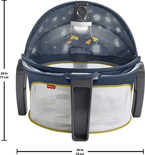 Fisher-Price Portable Baby Bassinet And Play Space Deluxe On-The-Go Projection Dome With Lights Music And Canopy, Cool Hues