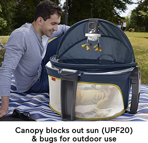 Fisher-Price Portable Baby Bassinet And Play Space Deluxe On-The-Go Projection Dome With Lights Music And Canopy, Cool Hues