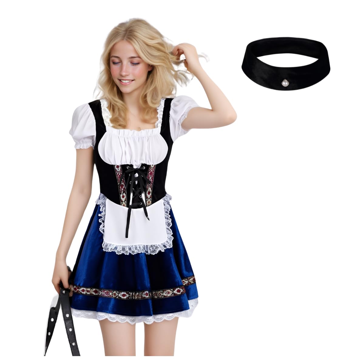 Colorful House Women's Oktoberfest Costume Adult Off-Shoulder Beer Maid Costume for Bavarian Carnival(Blue, Large)