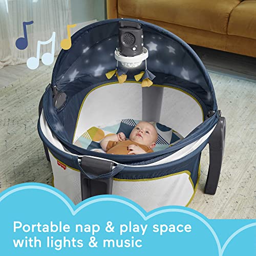 Fisher-Price Portable Baby Bassinet And Play Space Deluxe On-The-Go Projection Dome With Lights Music And Canopy, Cool Hues