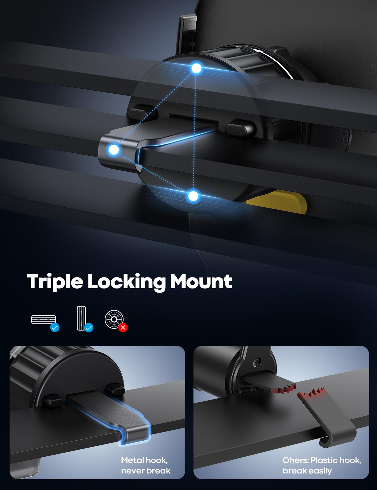 Lamicall Phone Holder Car Vent - Upgraded Spring Clip [Big Phone Friendly] Air Vent Cell Phone Mount for Car Hands Free Automobile Cradle Clip for iPhone, Android Smartphone, 4" to 7" Phone -Blue