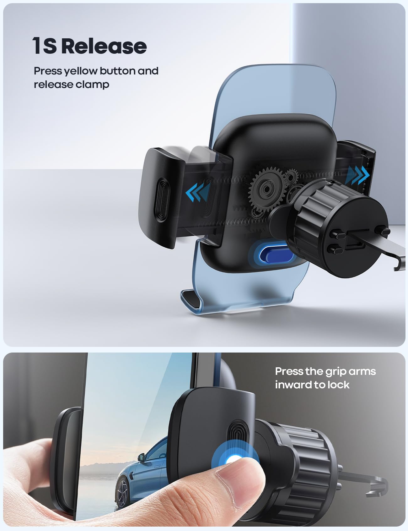Lamicall Phone Holder Car Vent - Upgraded Spring Clip [Big Phone Friendly] Air Vent Cell Phone Mount for Car Hands Free Automobile Cradle Clip for iPhone, Android Smartphone, 4" to 7" Phone -Blue