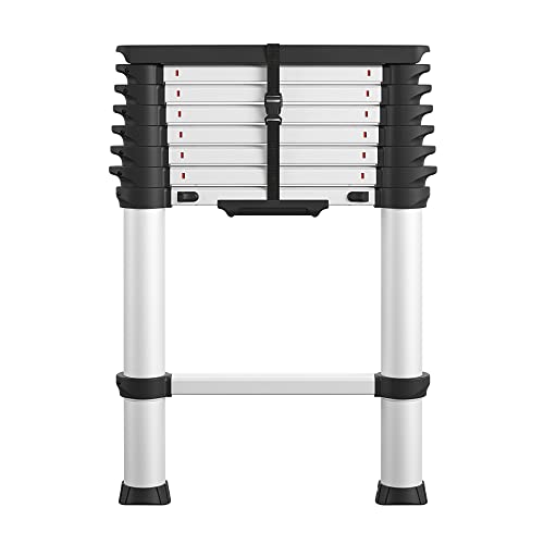 COSCO SmartClose 8.5-ft Telescopic Ladder, 300 lb. Weight Capacity, ANSI Type 1A Rating (Aluminum), 12 ft Reach Height