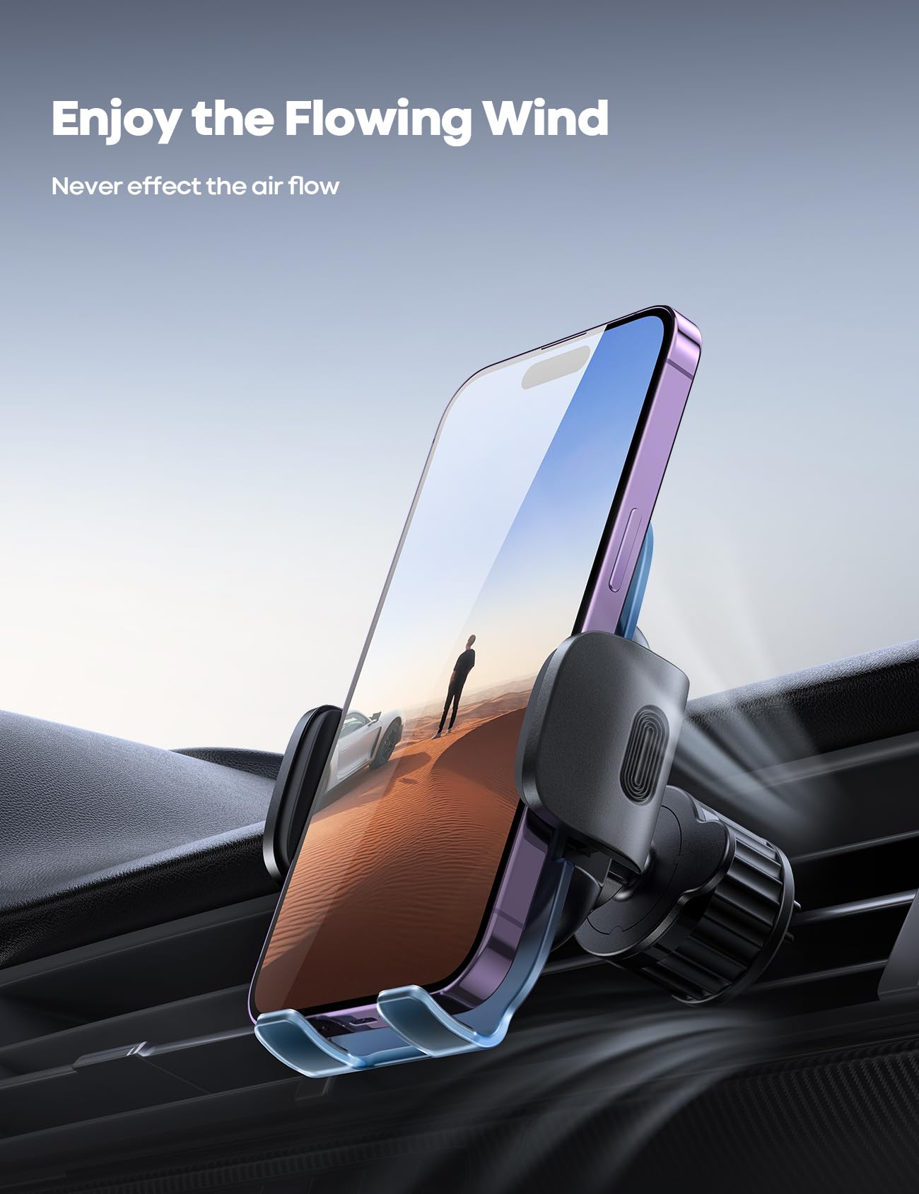 Lamicall Phone Holder Car Vent - Upgraded Spring Clip [Big Phone Friendly] Air Vent Cell Phone Mount for Car Hands Free Automobile Cradle Clip for iPhone, Android Smartphone, 4" to 7" Phone -Blue