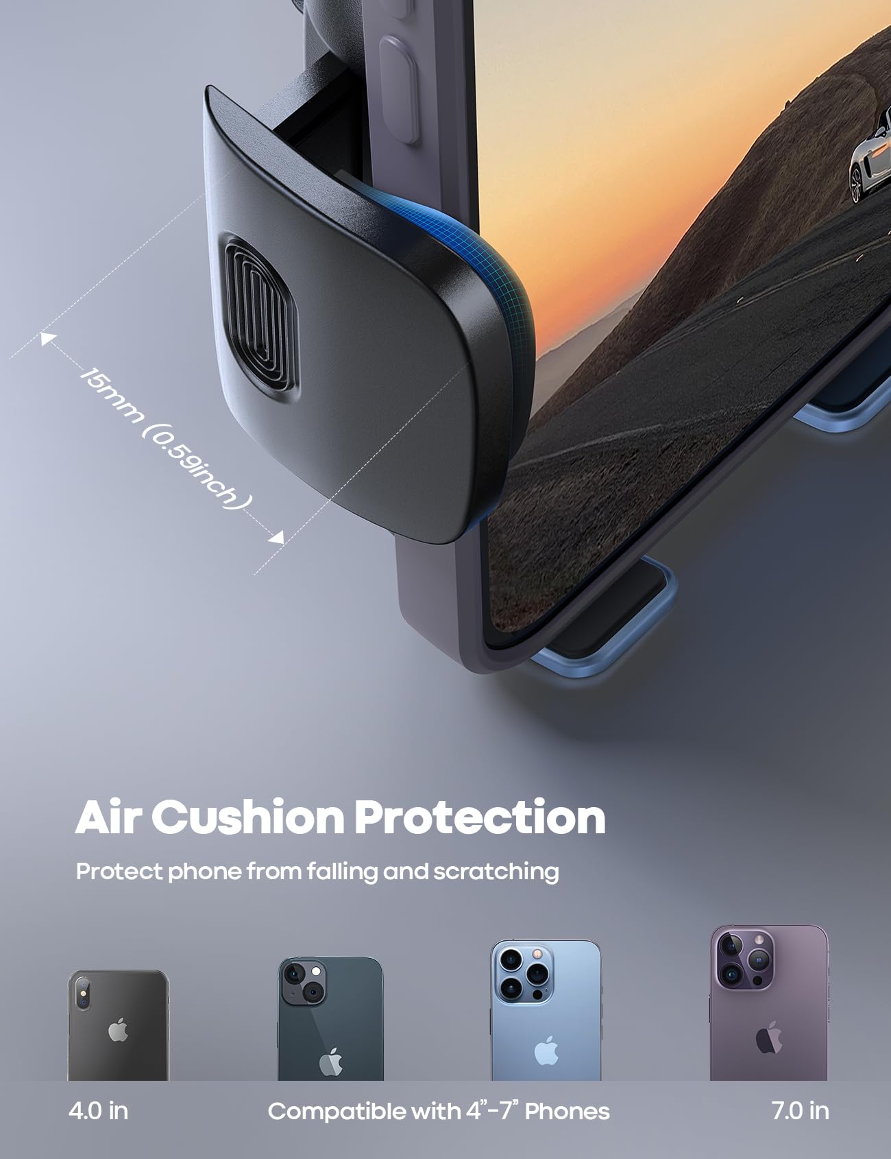 Lamicall Phone Holder Car Vent - Upgraded Spring Clip [Big Phone Friendly] Air Vent Cell Phone Mount for Car Hands Free Automobile Cradle Clip for iPhone, Android Smartphone, 4" to 7" Phone -Blue