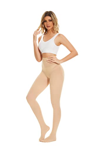 DUCMODA Women's 2-5 Pairs Semi-opaque Soft Tights Comfort High Waistband 70 Denier Pantyhose-Beige-2 Pairs-S-M