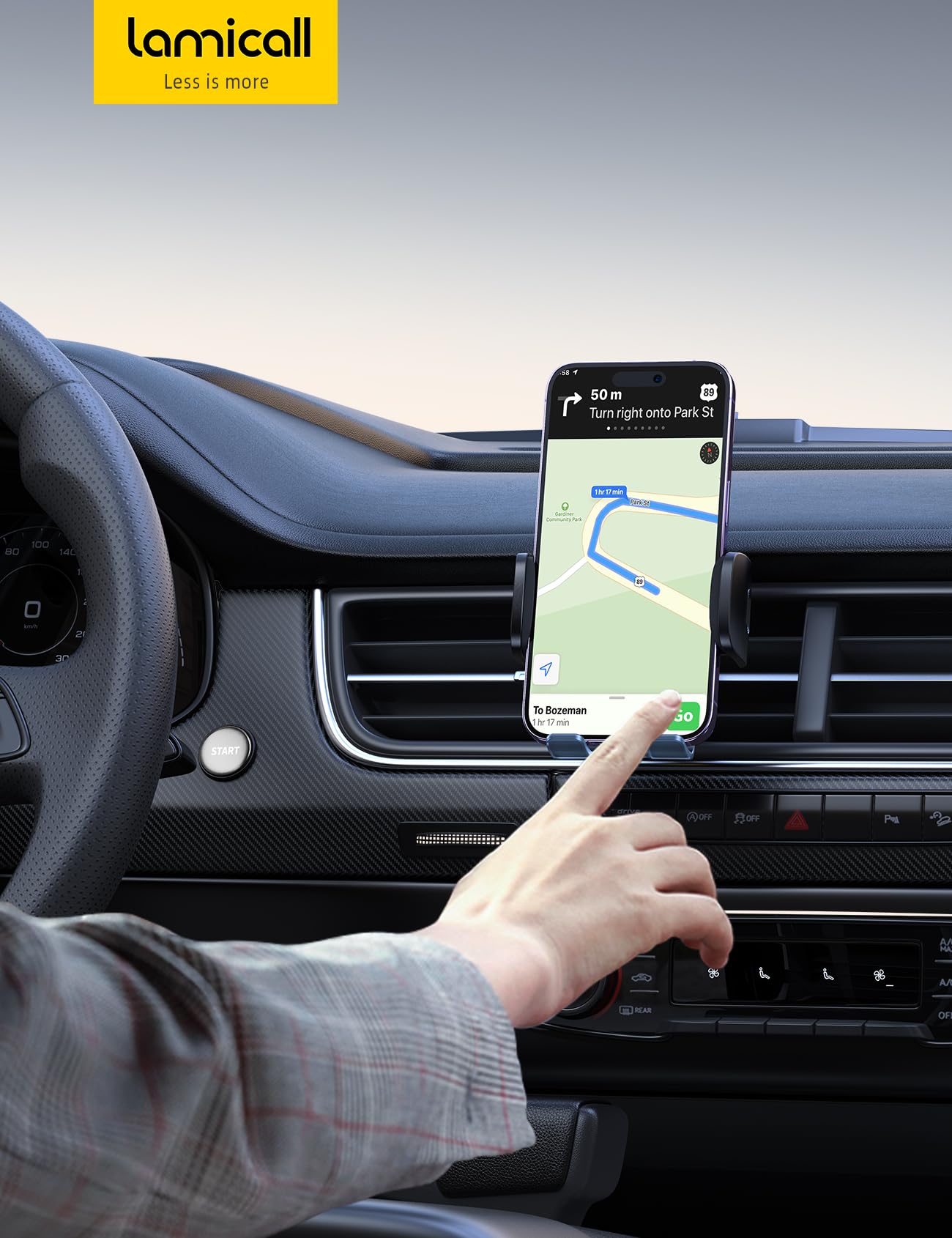 Lamicall Phone Holder Car Vent - Upgraded Spring Clip [Big Phone Friendly] Air Vent Cell Phone Mount for Car Hands Free Automobile Cradle Clip for iPhone, Android Smartphone, 4" to 7" Phone -Blue
