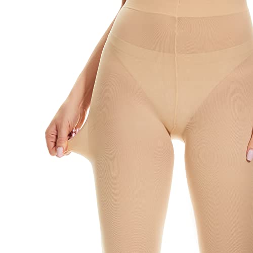 DUCMODA Women's 2-5 Pairs Semi-opaque Soft Tights Comfort High Waistband 70 Denier Pantyhose-Beige-2 Pairs-S-M