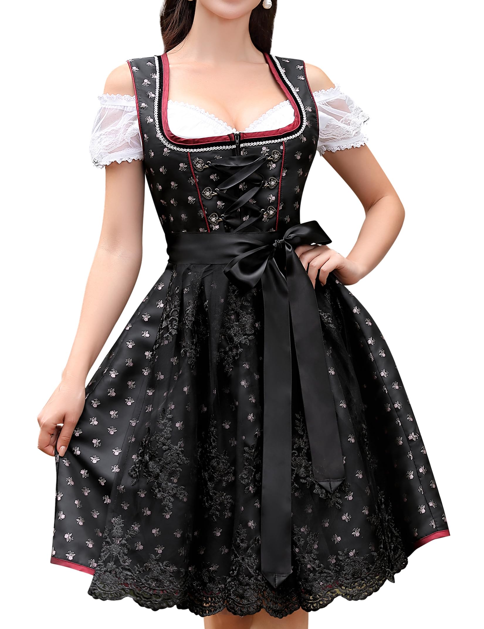 Clearlove Women's German Dirndl Dress 3-Pieces Dress Blouse Apron Bavarian Black Milkmaid Costumes for Oktoberfest 3X-Large
