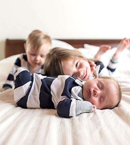 Burt's Bees Baby Baby Boys' 2 Pack Non-Slip Footed Sleeper Pajamas, Midnight Rugby Stripe/Midnight Twinkle Bee, 12 Months