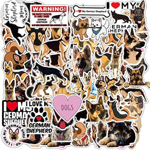 50 Pcs German Shepherd Dog Stickers Huntaway Waterproof Vinyl Stickers for Water Bottles Laptop Luggage Cup Mobile Phone Skateboard Decals, Suitable for Kids, Teens, Adults