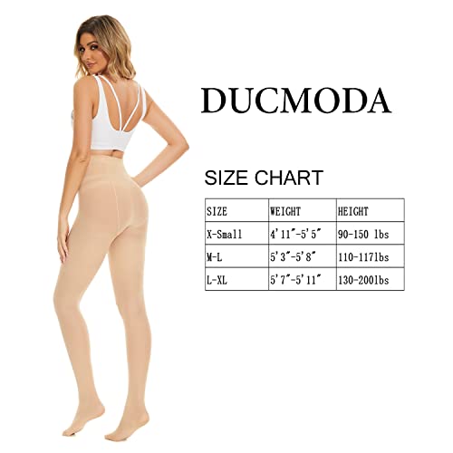DUCMODA Women's 2-5 Pairs Semi-opaque Soft Tights Comfort High Waistband 70 Denier Pantyhose-Beige-2 Pairs-S-M
