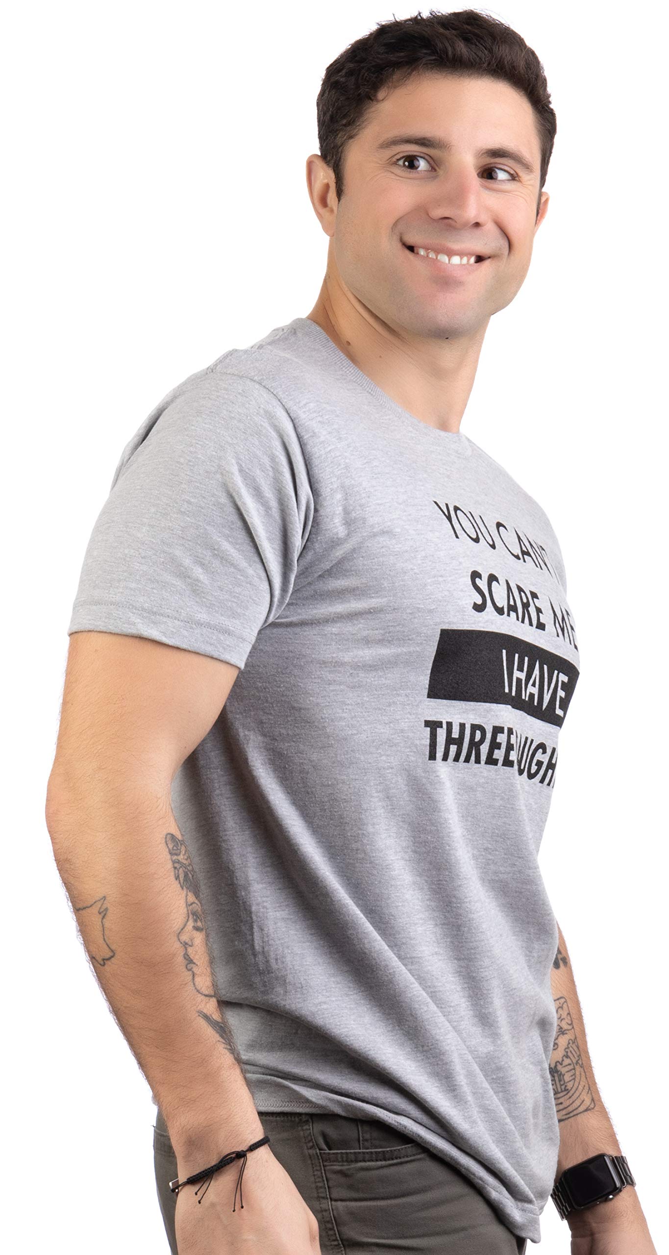 Ann Arbor T-shirt Co. You Can't Scare Me, I Have Three Daughters Funny Dad Daddy Joke Men T-Shirt - Medium, Vintage Grey